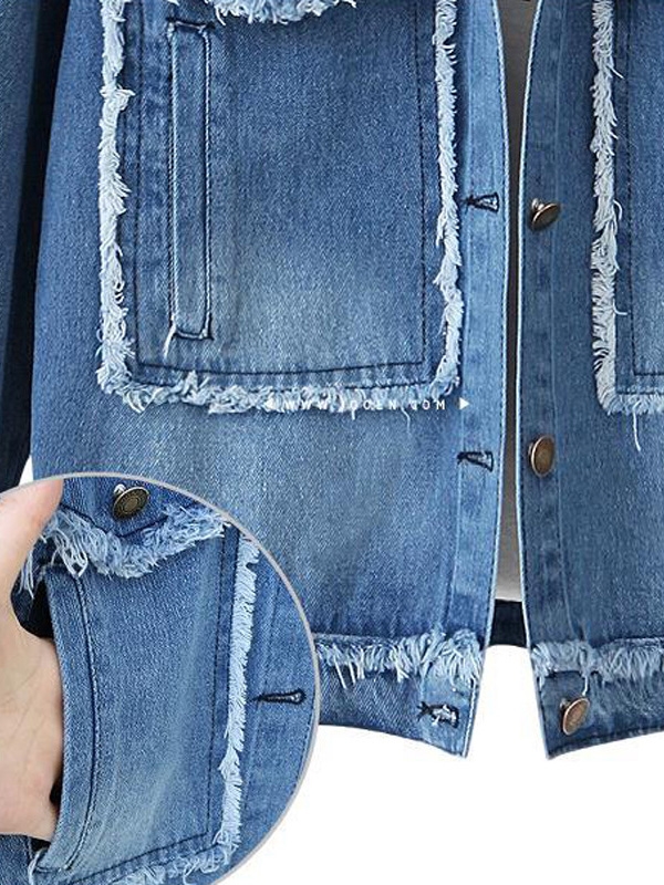 Plus Size Women's Fat Denim Frayed Jacket - hujoin apparel