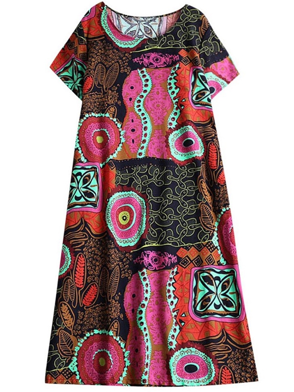 Bohemian Large Print Dress - hujoin apparel